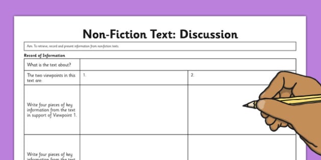Discussion Text Record of Information Worksheet - discussion