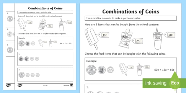 Combine Amounts to Make a Particular Value Worksheet / Worksheet
