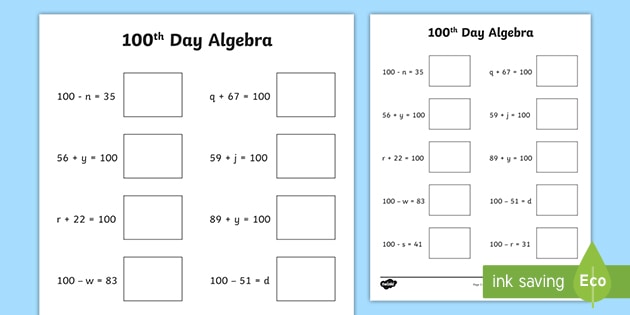 100th Day of School Algebra Activity (Teacher-Made)