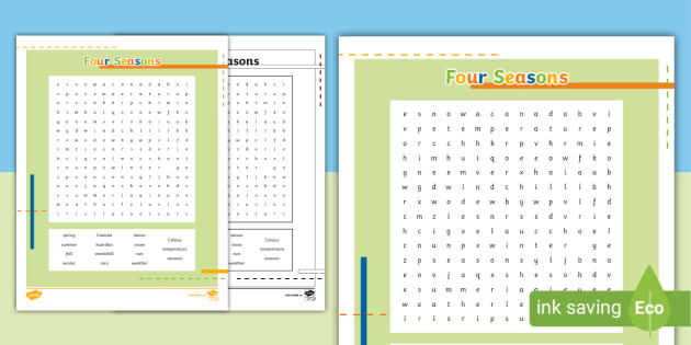 The Four Seasons Across Canada Word Search (teacher made)