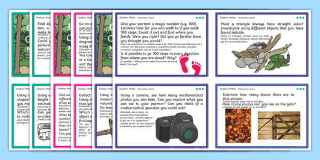 Outdoor Maths Challenge Cards Spanish Translation