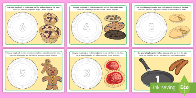 Food Counting Playdough Mats English/Italian - Food Counting Playdough Mats