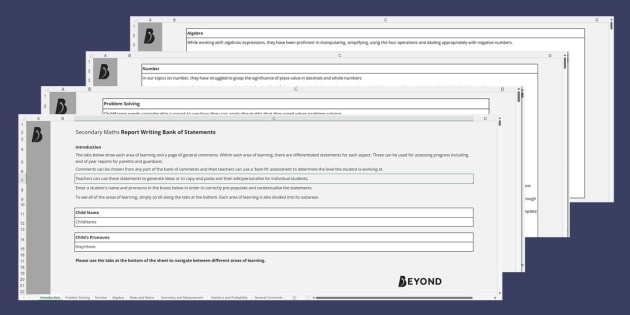 Maths Report Writing Statement Bank - Beyond Secondary