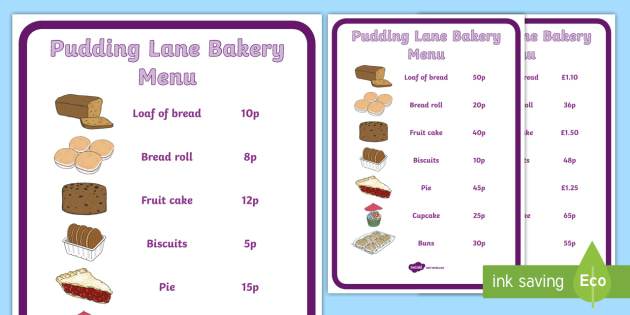 Bakery Menu Poster (teacher made)