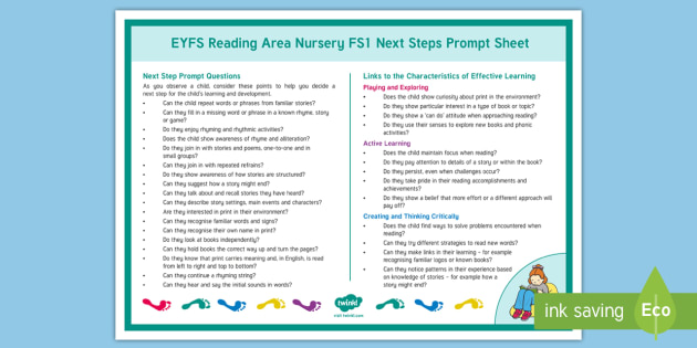 * NEW * EYFS Reading Area Nursery FS1 Next Steps Prompt Poster