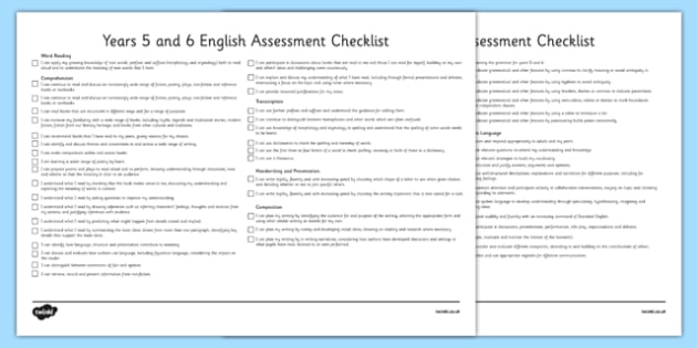 2014 National Curriculum UKS2 Years 5 and 6 English Assessment Checklist
