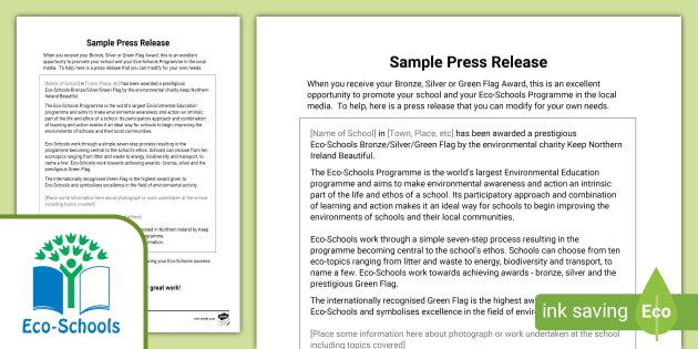 Eco-Schools Sample Press Release