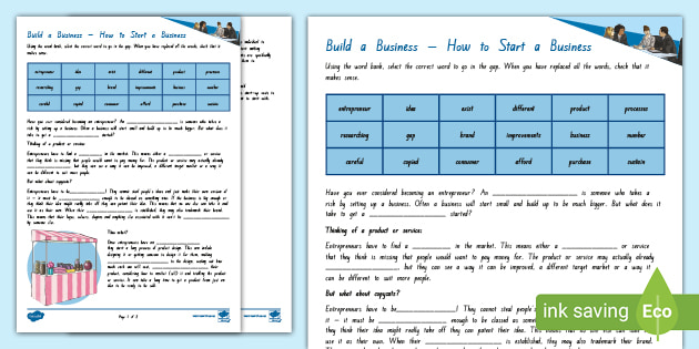 How to Start a Business Cloze Comprehension (teacher made)