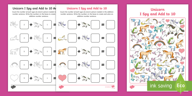 Unicorn I Spy and Add to 10 (teacher made)