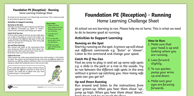 Foundation PE (Reception) - Running Home Learning Challenge Sheet