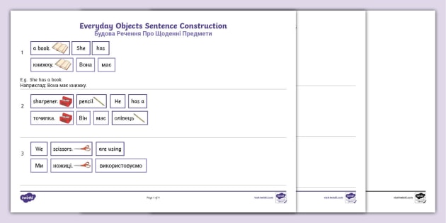 FREE! - Ukrainian Translation Everyday Objects Sentence Construction