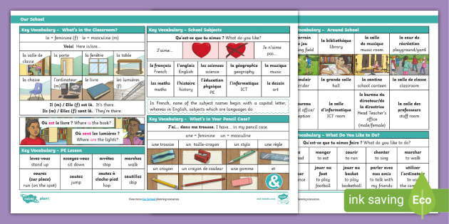 👉 French Knowledge Organiser: Our School Year 3
