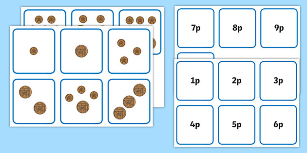 Money Matching Cards - 1p and 2p Coin Game - Primary Maths