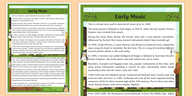 Early Music Information A4 Display Poster (teacher made)