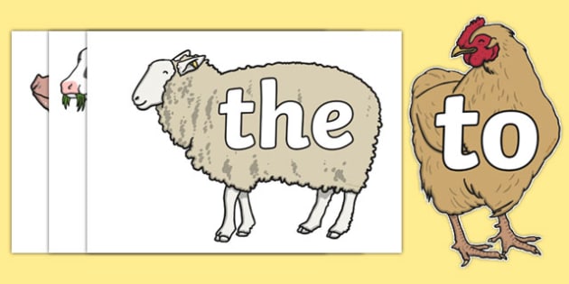 Phase 2 Tricky Words on Farm Animals (teacher made)Phase 2 Tricky Words on