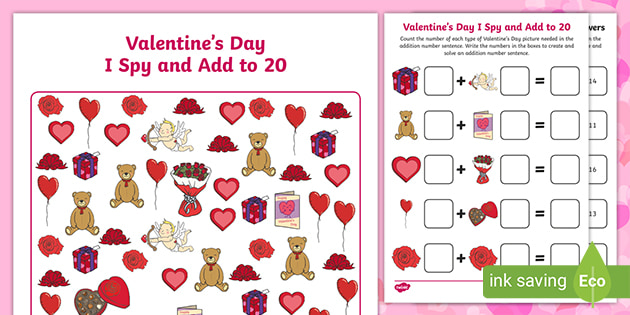 👉 Valentine's Day I Spy and Add to 20 (teacher made)
