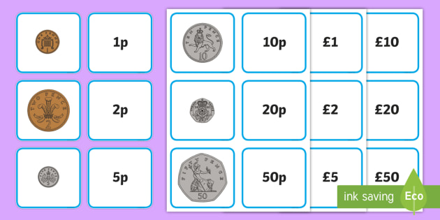 Coin and Note Value Matching Card Activity