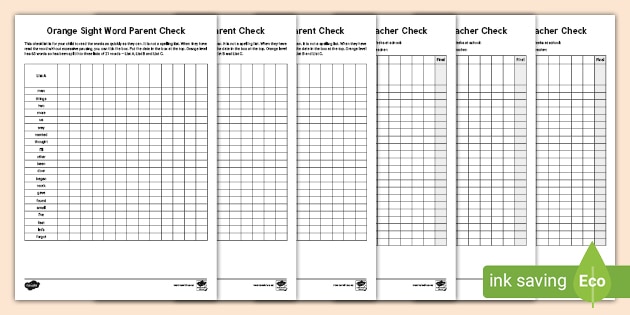Orange Reading Sight Words Checklist (teacher made)