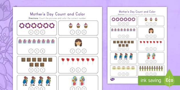 Mother's Day Count and Color Activity