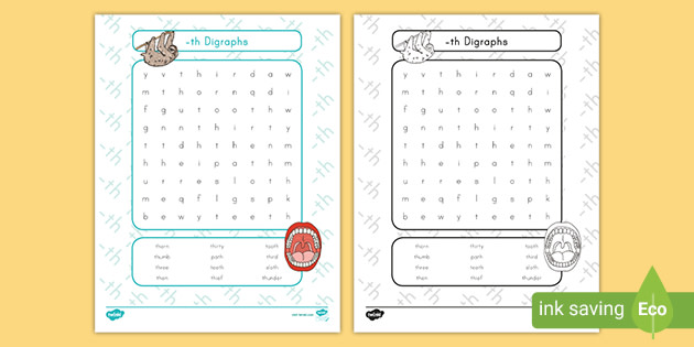 -th Digraphs Word Search (teacher made)