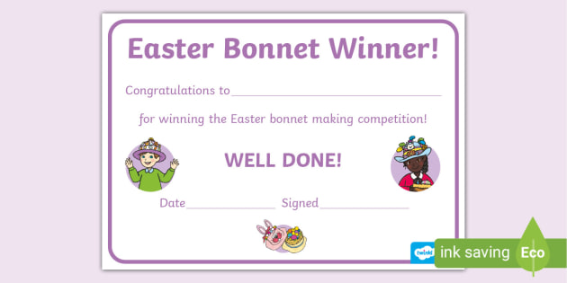 Easter Bonnet Winner Certificate (Teacher-Made)