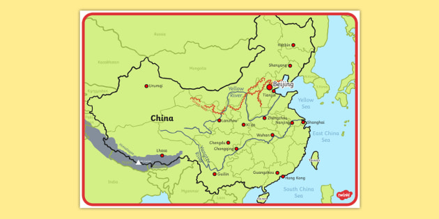 Physical Map of China With Labels | Poster | Twinkl Primary