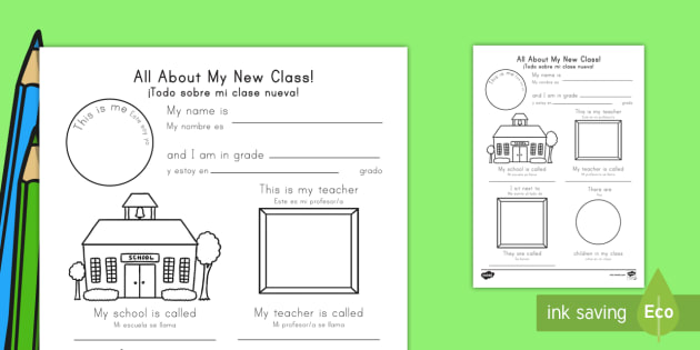 All About My New Class Worksheet English/Spanish