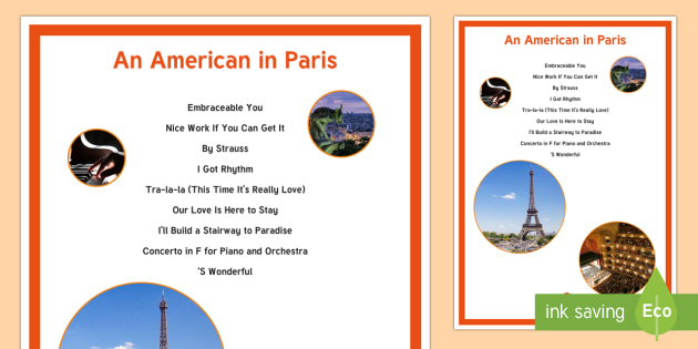 FREE! - An American in Paris Song List (teacher made)