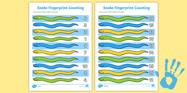 Snake Fingerprint Counting Worksheet / Worksheet Pack