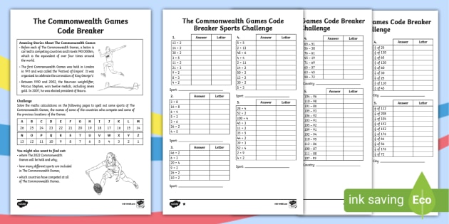 LKS2 The Commonwealth Games Code Breaker Worksheet