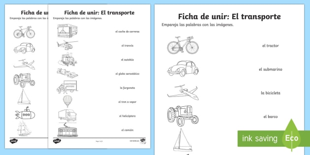 Transport Word and Picture Matching Worksheet / Worksheet Spanish