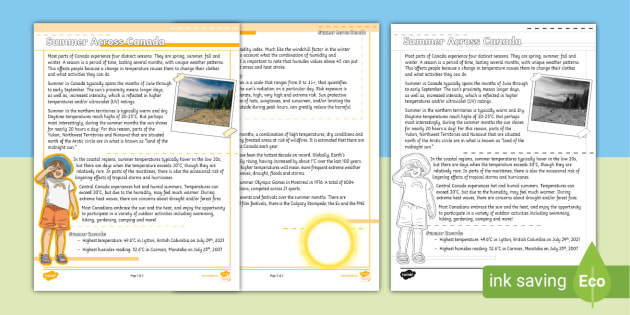 The Season of Summer Across Canada Fact File (teacher made)