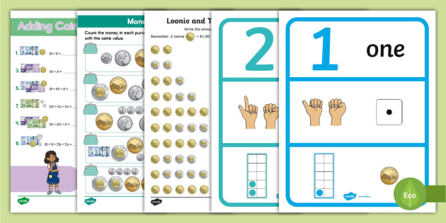 * NEW * Adding Coins and Bills Worksheets Pack