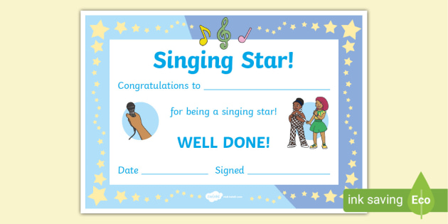 Singing Star Certificate (teacher made)