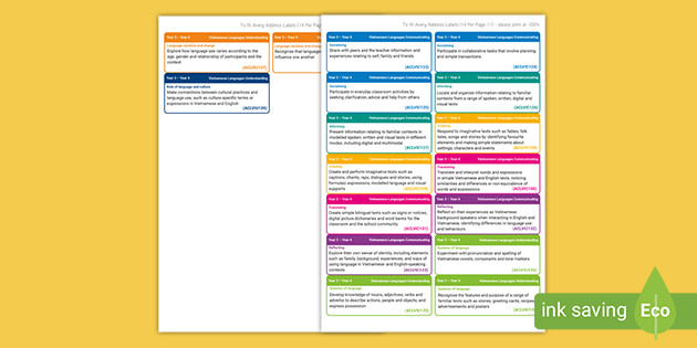 Australian Curriculum Vietnamese 3-4 Learning Outcomes Stickers