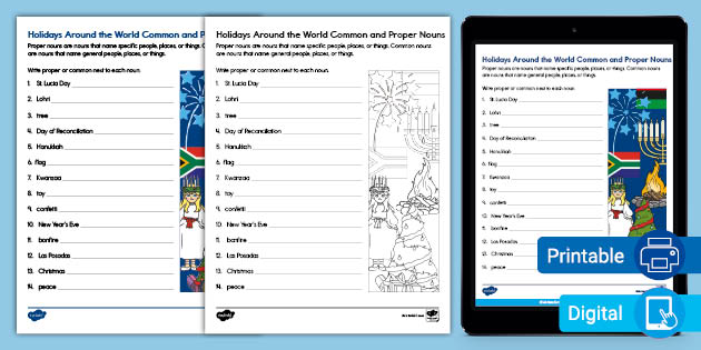 Holidays Around the World Common and Proper Nouns Activity