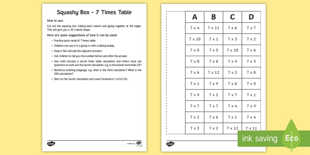 Squashy Boxes 7 Times Tables Craft (teacher made)