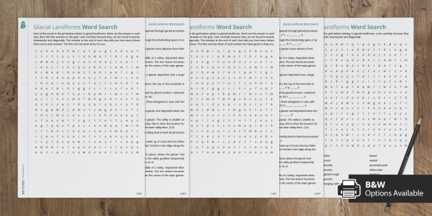 Glacial Landscapes: Glacial Landforms Word Search