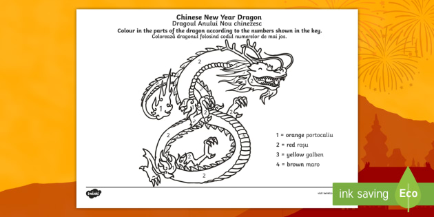 Chinese Dragon Colour by Number English/Romanian - Chinese Dragon Number
