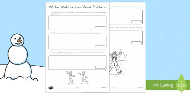 Winter Word Problems Multiplication Activity - Winter, word problems