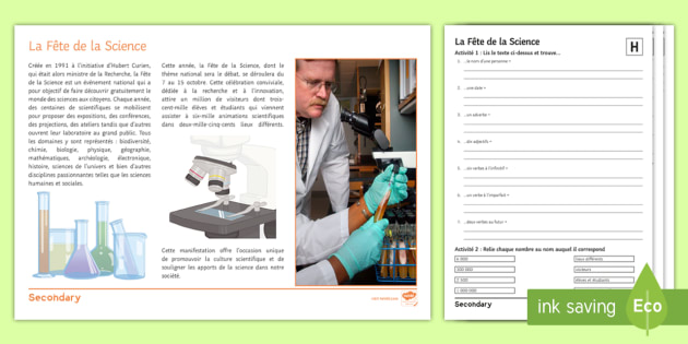 Science Week: Differentiated Reading Comprehension Activity French