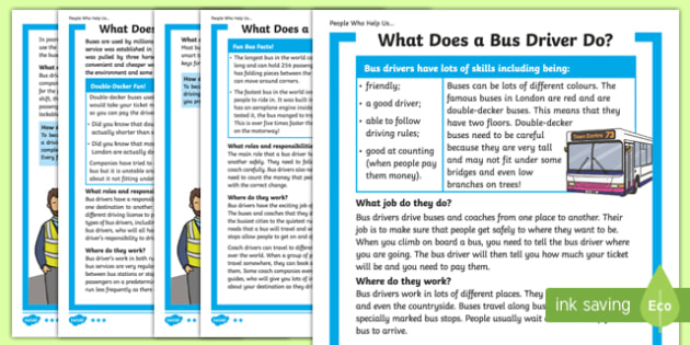 What Does A Bus Driver Do? Differentiated Fact File