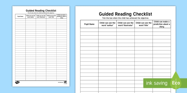 Guided Reading Checklist (teacher made)