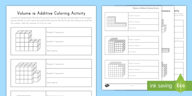Volume is Additive Coloring Activity - volume, cube, cubic