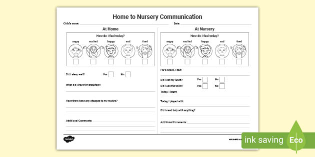 Home to Nursery Communication Sheet (teacher made)