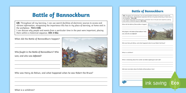Battle of Bannockburn Fact File Research Worksheet / Worksheet