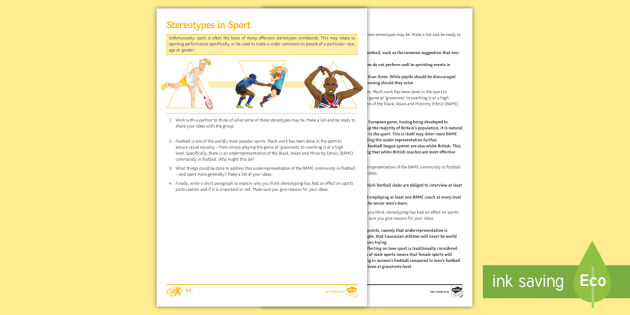 Stereotypes in Sport Worksheet (teacher made)