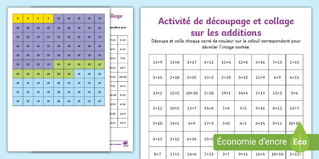 Activité de découpage et collage sur les additions