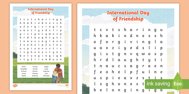International Day of Friendship Year 3-4 Word Search