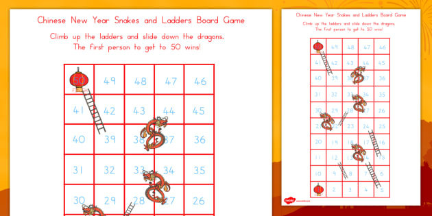 Chinese New Year Themed Snakes Ladder Board Game 1-50 - australia